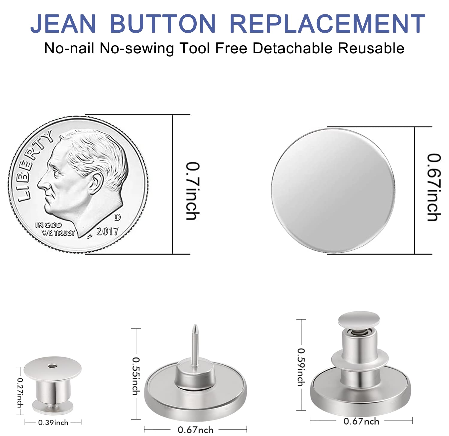 12 Sets Jean Buttons Pins for Jeans, No Sew Jean Buttons for Loose Jeans Pants Button Tightener, Ceryvop Adjustable Buttons for Jeans Too Big Snap Tack Jeans Button Replacement