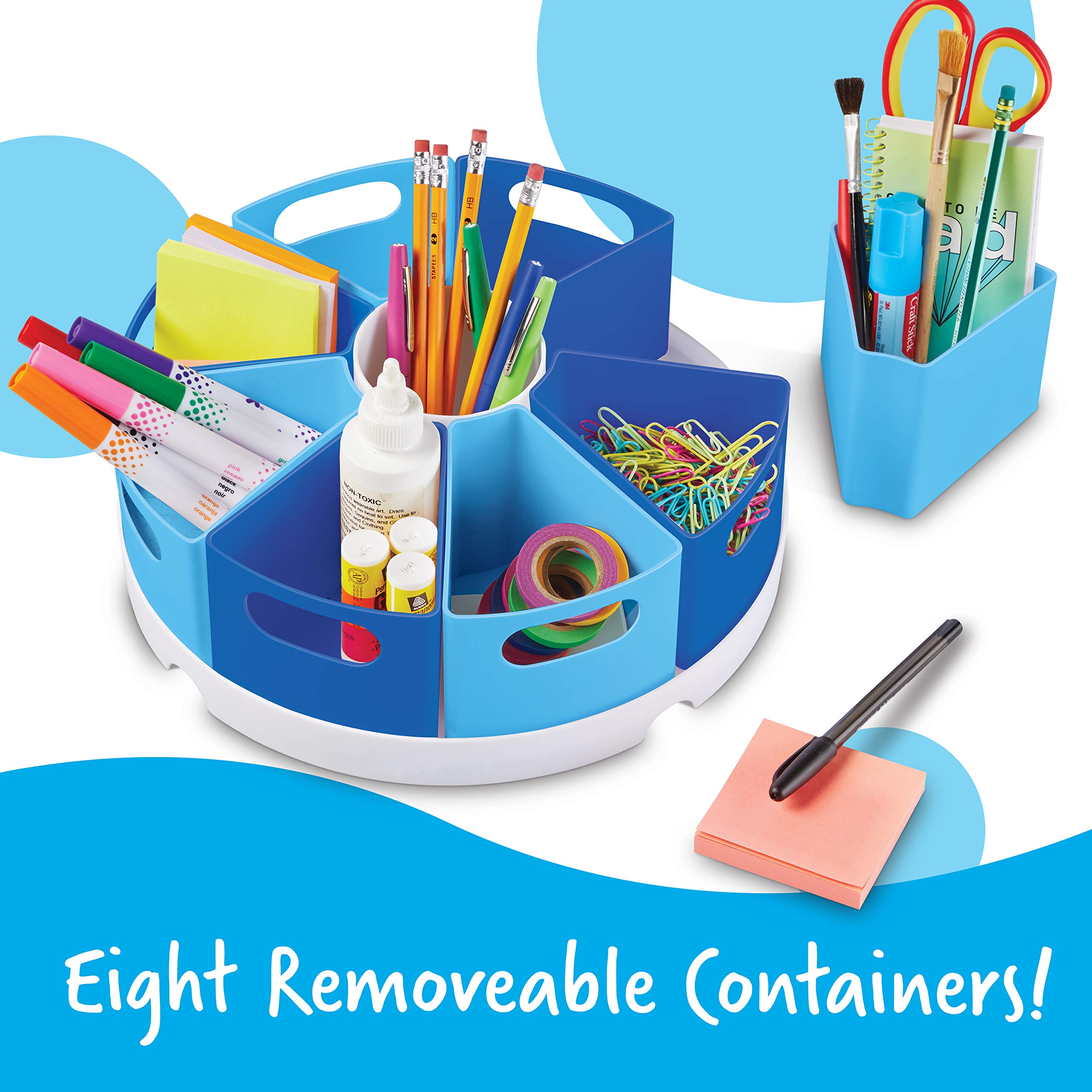 Learning Resources Create-a-Space Storage Center - Blue, Homeschool Storage, Fits 3oz Hand Sanitizer Bottles, Classroom Craft Keeper, 10 Piece Set