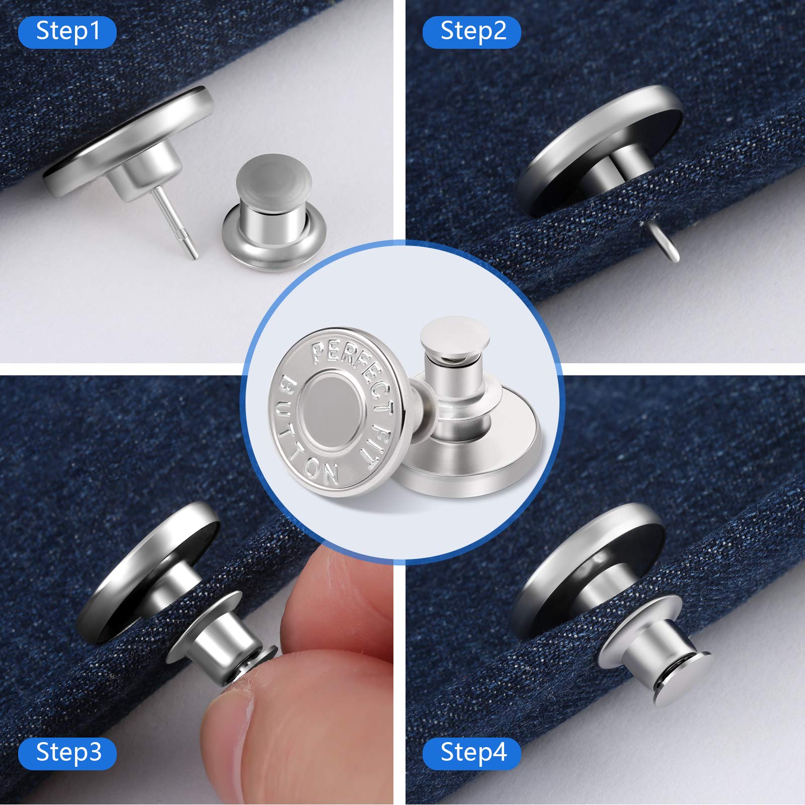 12 Sets Jean Buttons Pins for Jeans, No Sew Jean Buttons for Loose Jeans Pants Button Tightener, Ceryvop Adjustable Buttons for Jeans Too Big Snap Tack Jeans Button Replacement