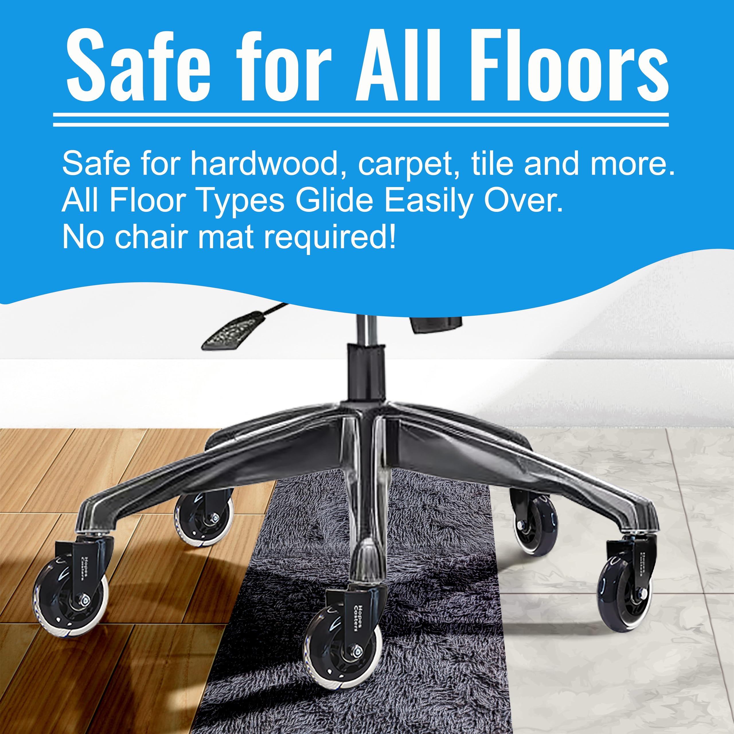 Office Chair Caster Wheels (Set of 5) - Heavy Duty & Safe for All Floors Including Hardwood - Perfect Replacement for Desk Floor Mat - Rollerblade Style w/Universal Fit