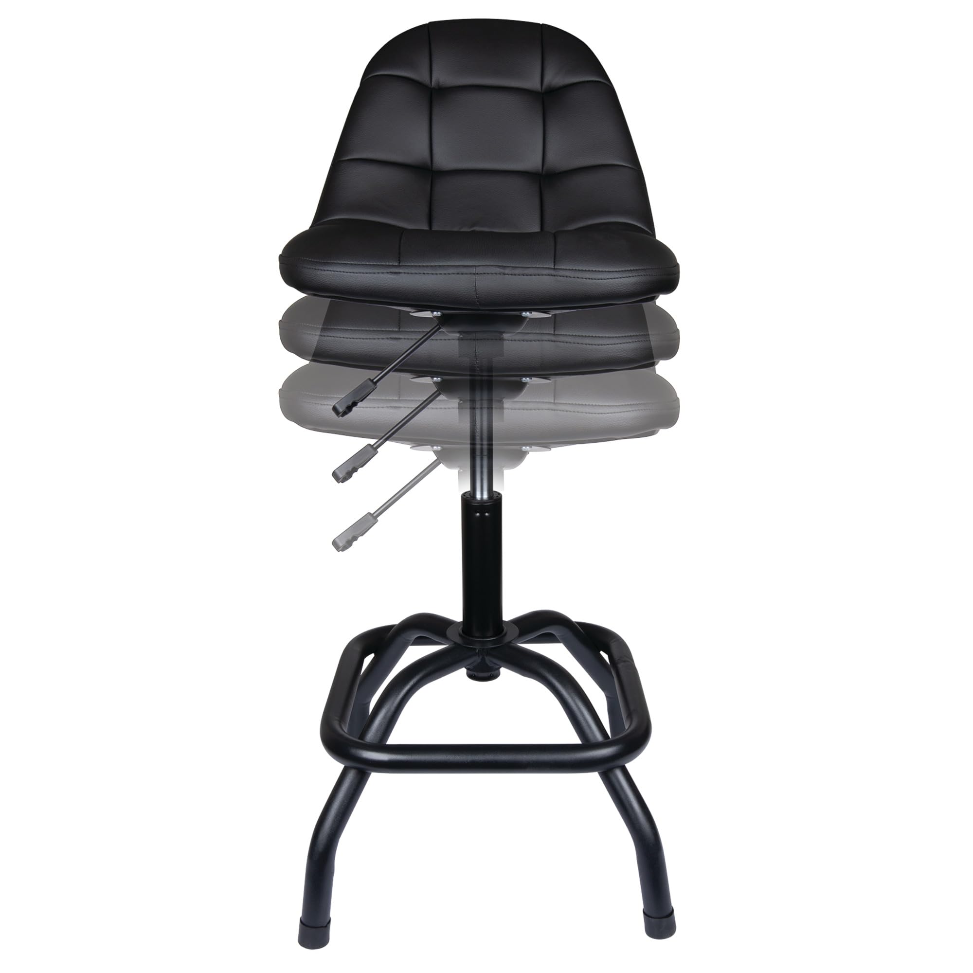 Performance Tool W85031 Pneumatic High Back Adjustable Swivel Bar Stool with Back Support for Home, Bar, and Shop, Black, 26-32 inches High