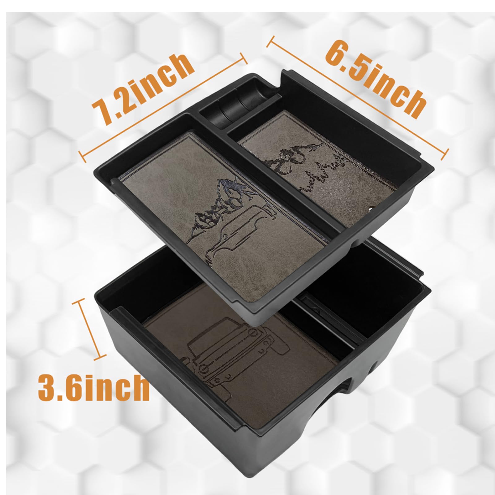 TripleAliners Center Console Organizer Compatible with 2021-2024 Ford Bronco(No for Sport) Accessories 6th Gen Bronco 2/4-Door Center Console Storage Box ABS Material with Leather Trim(V2_Retro Grey)
