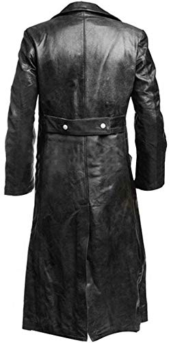 German Style Classic Officer WW2 Military Uniform Black Leather Trench Coat (Large (Best for Chest Size 44), Black)