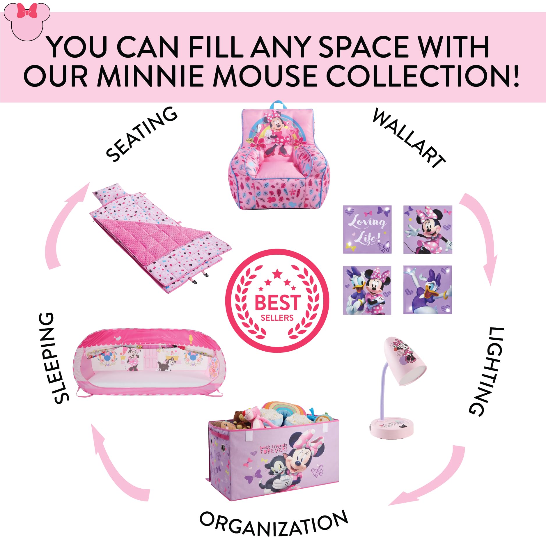 Disney Minnie Mouse Pop Up Hamper with Durable Carry Handles, 21" H x 13.5" W X 13.5" L