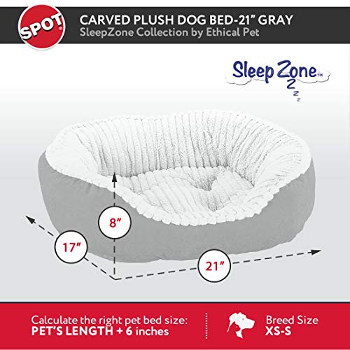 SPOT Ethical Pets Sleep Zone Carved Plush Pet Bed 21” Grey - Pet Bed for Cats and Small Dogs - Attractive, Durable, Comfortable, Washable (32924), 21x17