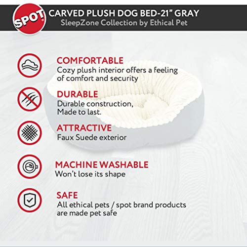 SPOT Ethical Pets Sleep Zone Carved Plush Pet Bed 21” Grey - Pet Bed for Cats and Small Dogs - Attractive, Durable, Comfortable, Washable (32924), 21x17