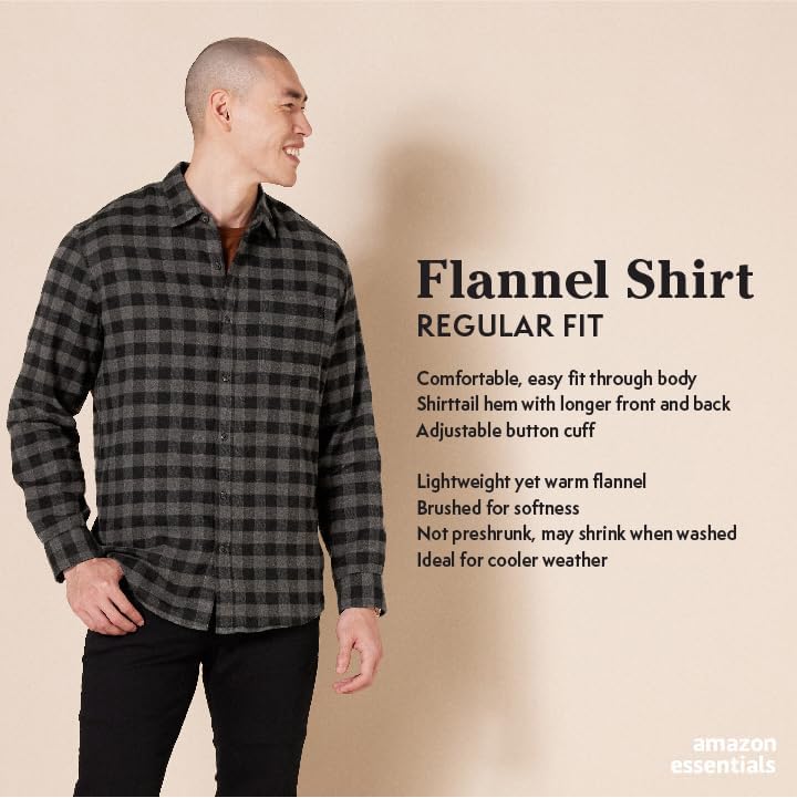 Amazon Essentials Men's Long-Sleeve Flannel Shirt (Available in Big & Tall), Dark Navy Plaid, Large
