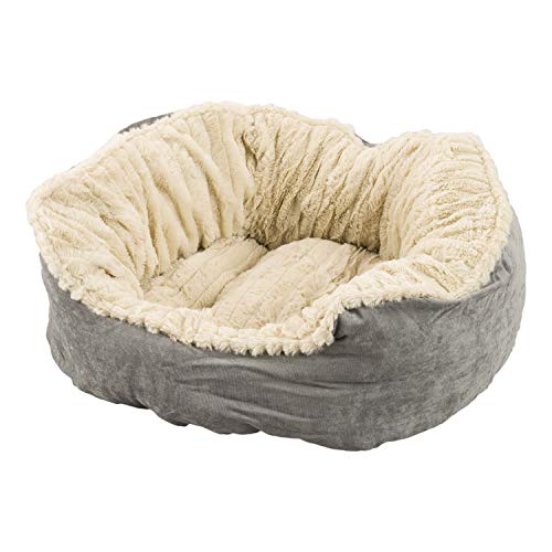 SPOT Ethical Pets Sleep Zone Carved Plush Pet Bed 21” Grey - Pet Bed for Cats and Small Dogs - Attractive, Durable, Comfortable, Washable (32924), 21x17