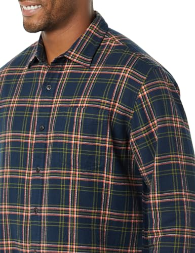 Amazon Essentials Men's Long-Sleeve Flannel Shirt (Available in Big & Tall), Dark Navy Plaid, Large