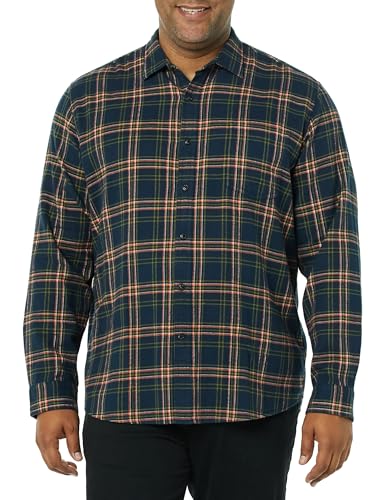 Amazon Essentials Men's Long-Sleeve Flannel Shirt (Available in Big & Tall), Dark Navy Plaid, Large