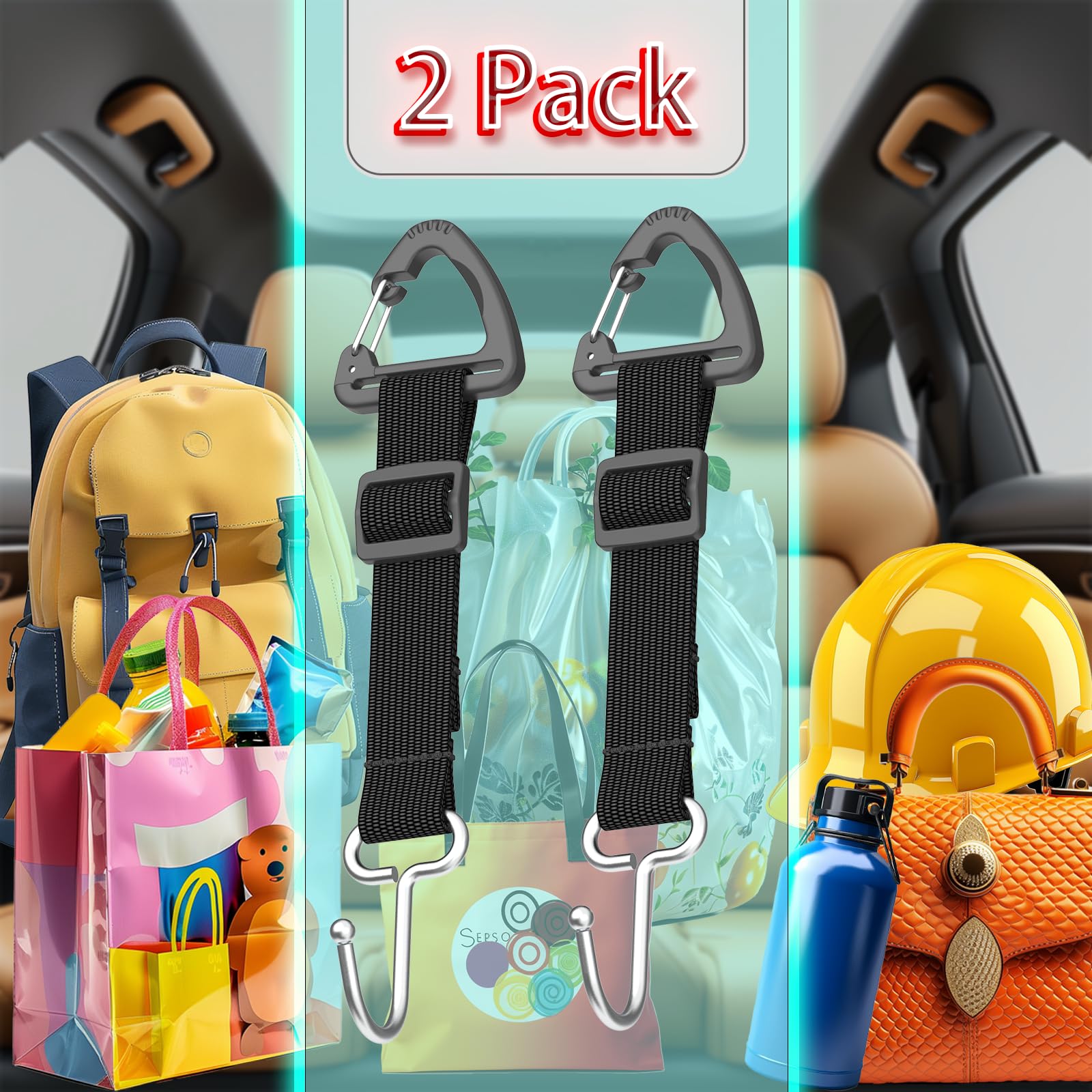 QUIDAOSO Car Purse Holder Hook, Car Seat Headrest Hooks for Purses and Bags Cute, Metal Adjustable Hidden Hooks for Handbag, Hanger Storage Organizer, Heavy Duty 100 lbs. (P1)