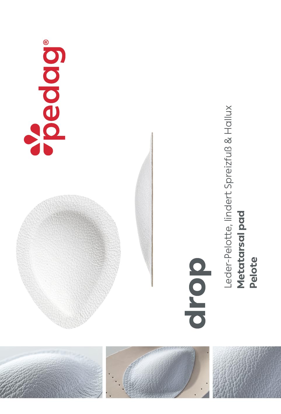 Pedag Drop | German Made | Metatarsal Pads | Anatomically Correct | Metatarsal Arch Support | Vegetable Tan Leather | Self Adhesive | White | Size X-Large, Fits EU 44-46 / US Men 11-13 | 1 Pairs