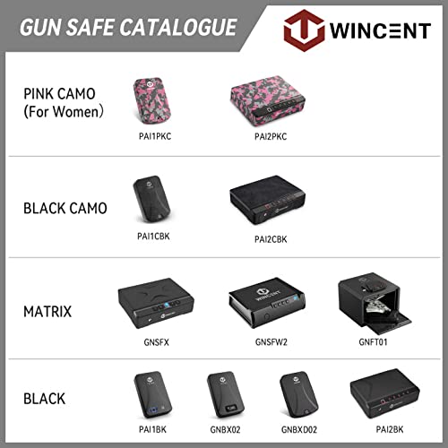 WINCENT Portable Gun Safe Quick Access Gun Safes for Pistols - Biometric Pistol Secure Safe Lock Box with Auto Open Lid & Fingerprints & Key for Car Travel Home - Black Camo