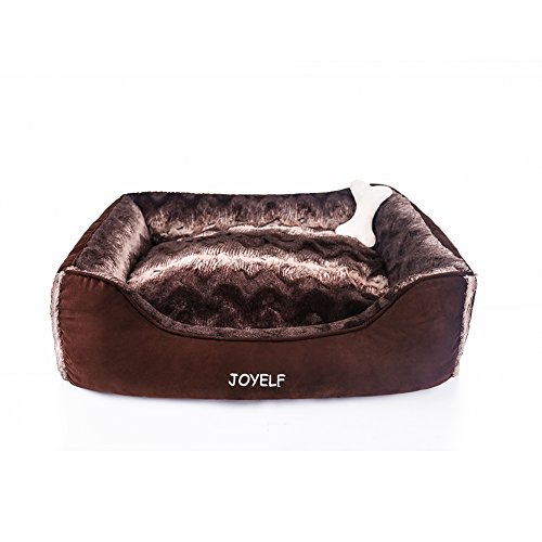 JOYELF Medium Dog Bed with Washable Removable Cover, Rectangle Soft Calming Cat Bed & Sofa, Plush Warming Pet Bed Furniture for Puppy Dogs & Cats with Squeaker Toys as Gift