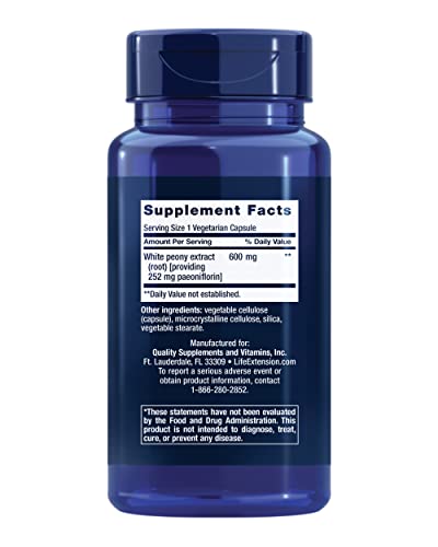 Life Extension Peony Immune - White Peony Root-Extract Supplement for Healthy Immune Support and Cell Balance - Non-GMO, Gluten-Free, Vegetarian - 60 Capsules