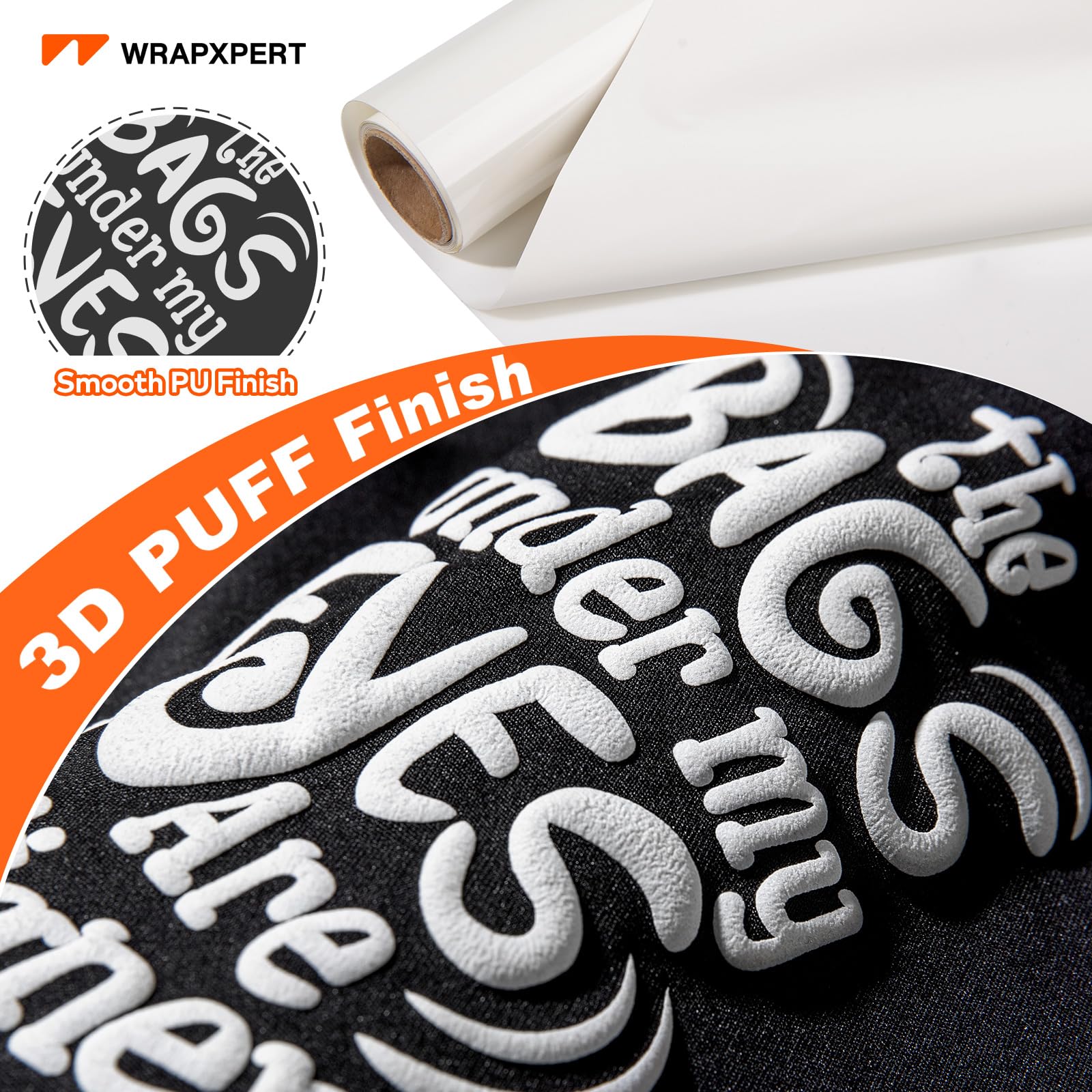 WRAPXPERT Puff Vinyl Heat Transfer White 3D Puffy HTV Iron on Vinyl for Tshirts,Easy Cut/Weed Foaming HTV for Heat Press,Clothing,10"x5ft