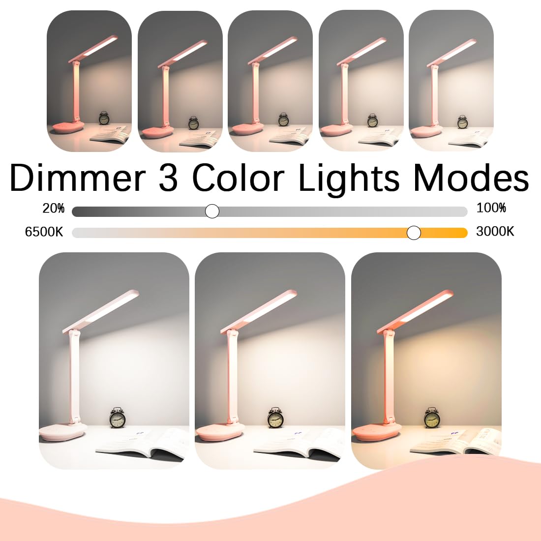 AQINGLING LED Desk Lamp with USB Charging Port Nightlight, Eye-Caring Desk Lights for Home Office, 5 Modes Dimmable, Auto Timer, Black