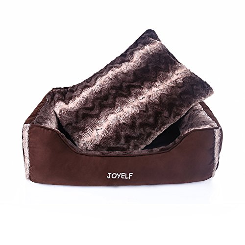 JOYELF Medium Dog Bed with Washable Removable Cover, Rectangle Soft Calming Cat Bed & Sofa, Plush Warming Pet Bed Furniture for Puppy Dogs & Cats with Squeaker Toys as Gift