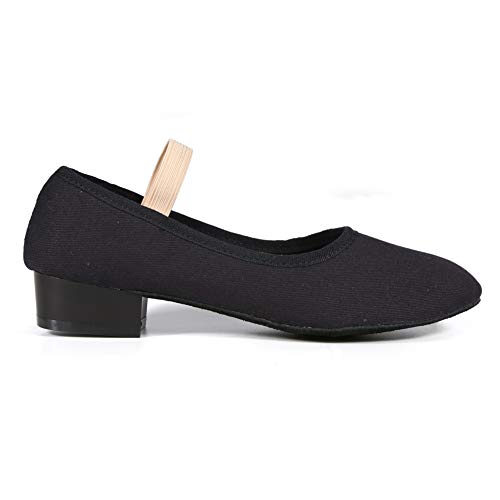 DANCEYOU Black Canvas Character Dance Shoes with Elastic Strap for Big Kid,3.5 M
