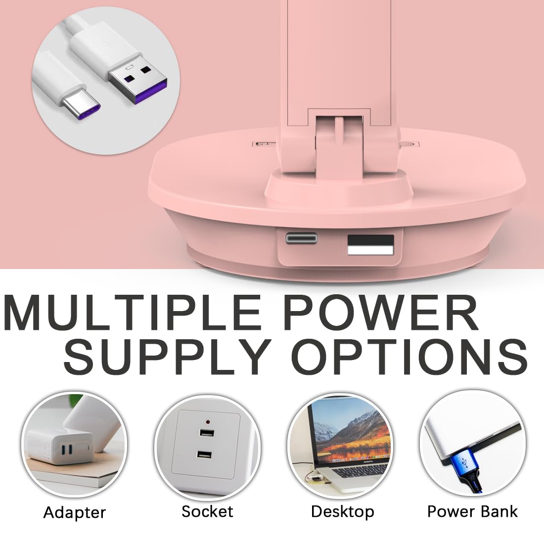 AQINGLING LED Desk Lamp with USB Charging Port Nightlight, Eye-Caring Desk Lights for Home Office, 5 Modes Dimmable, Auto Timer, Black