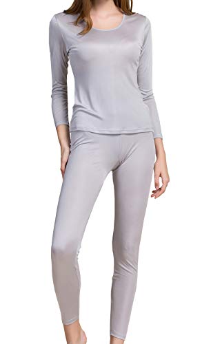 Grenasasilk Women's Silk Thermal Underwear Sets | Silk Long Johns | silk Long Underwear(M, Silver grey)