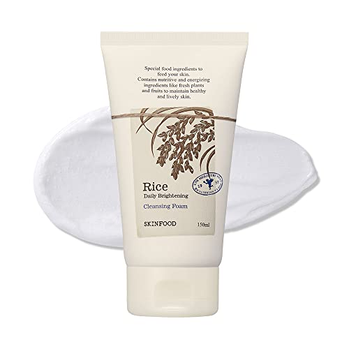 SKINFOOD Rice Daily Cleansing Foam 150ml - Delicate, Fine, and Smooth Cleansing with Fermented White Rice Ingredients - Firming Bubble Facial Foam Cleanser - For Men and Women (5.07 fl. oz.)