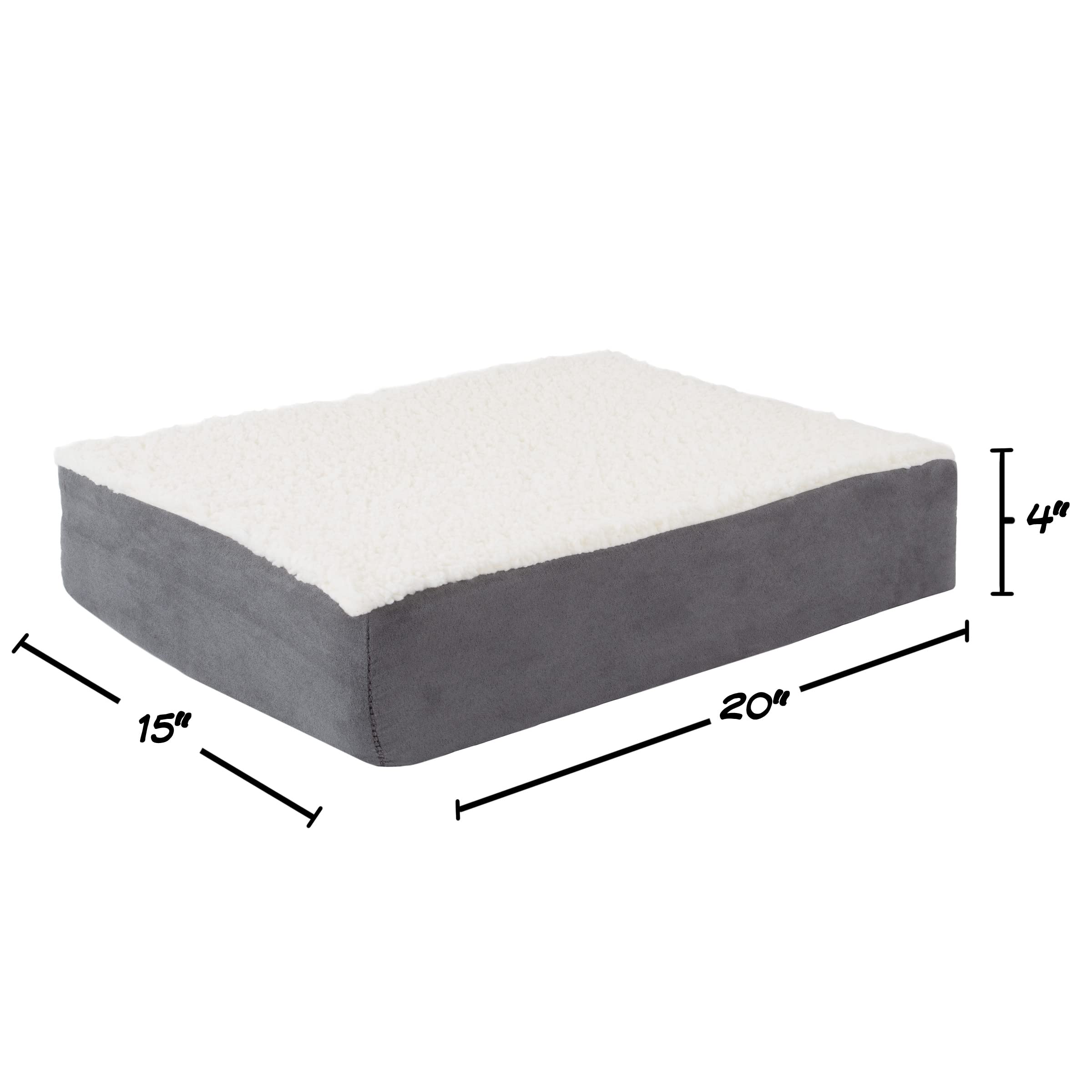 Orthopedic Dog Bed - 2-Layer Memory Foam Crate Mat with Machine Washable Sherpa Cover - 20x15 Pet Bed for Small Dogs Up to 20lbs by PETMAKER (Gray)