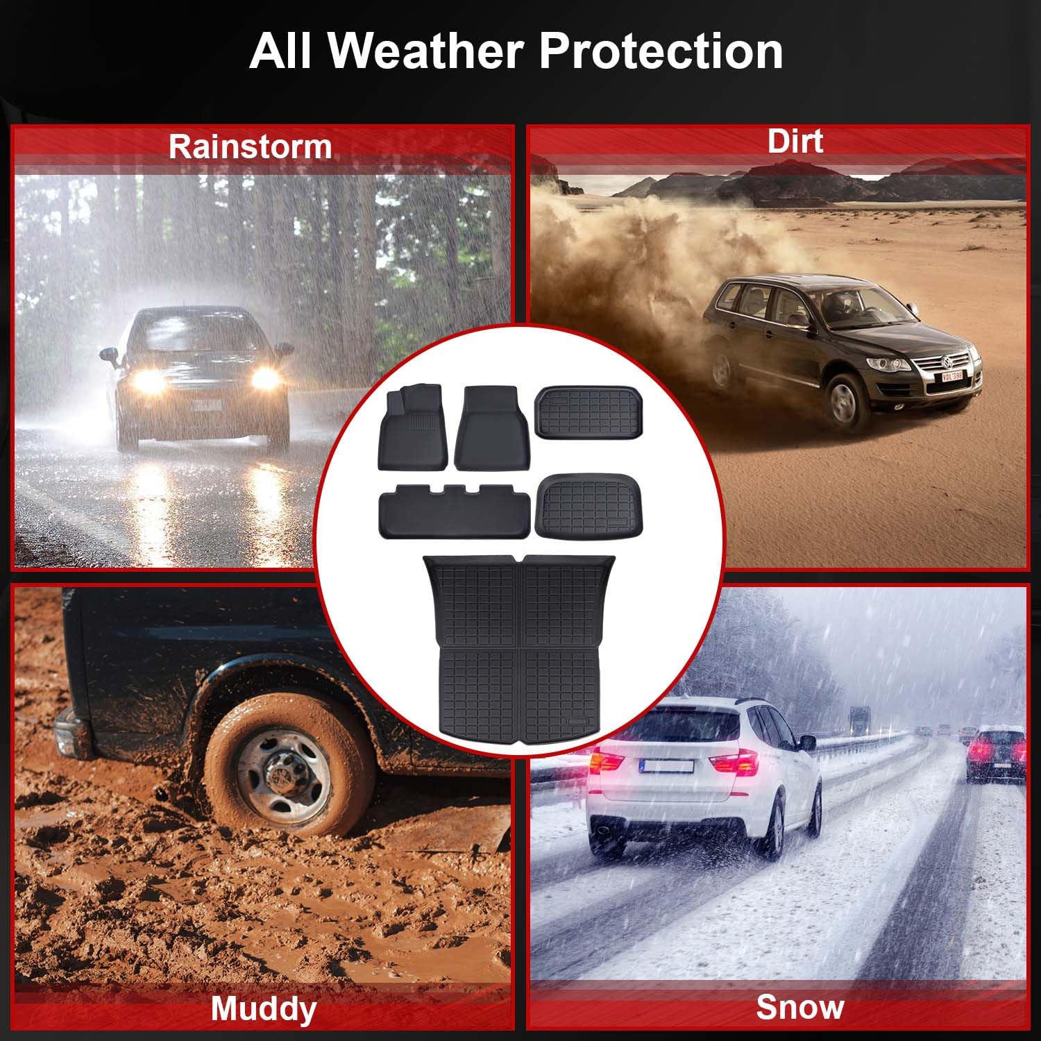 ROADGIVE 6PCS Tesla Model Y Floor Mats Cargo Liners 2021-2023(5 Seater), Custom Fit TPE All Weather Floor Liners Waterproof Car Interior Accessories