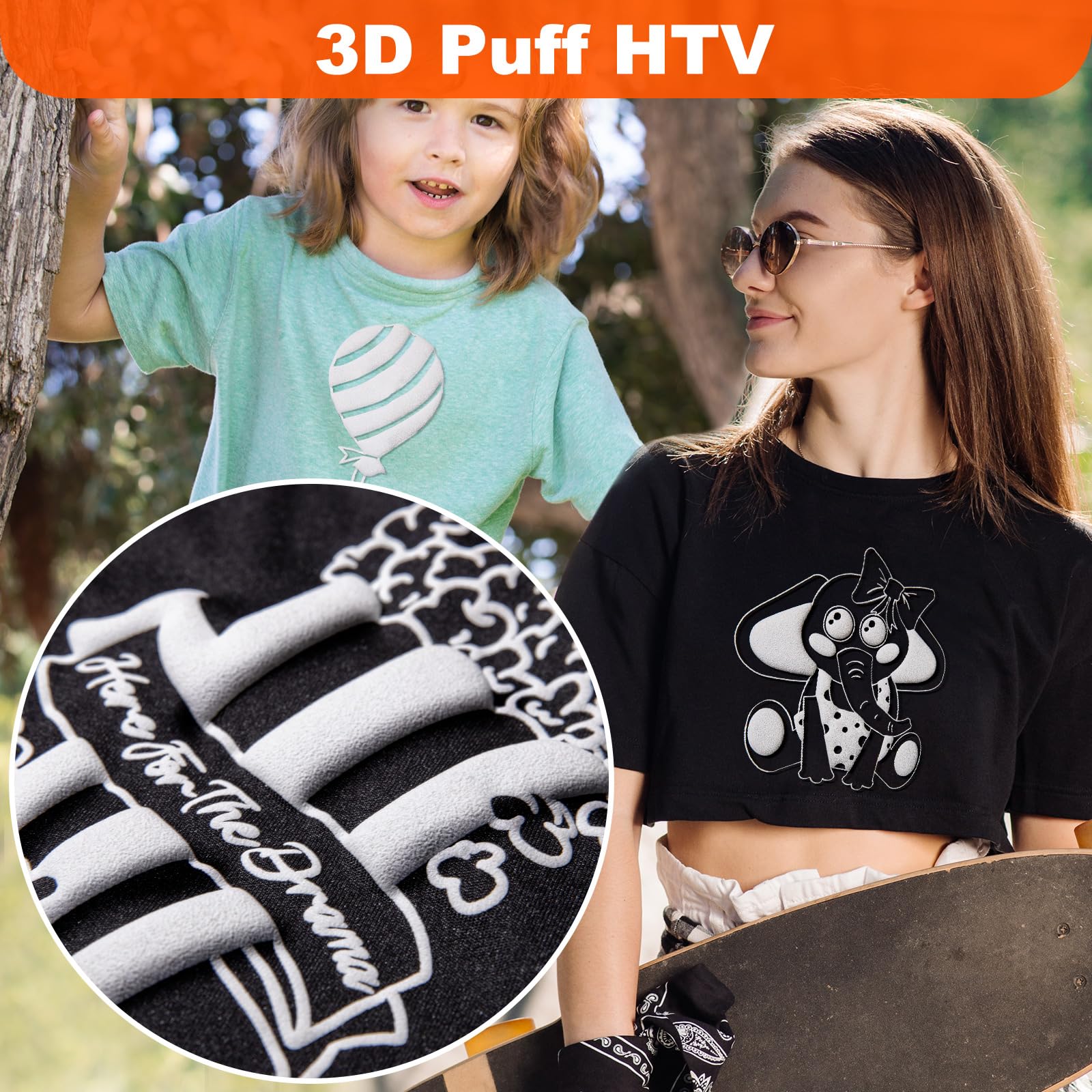 WRAPXPERT Puff Vinyl Heat Transfer White 3D Puffy HTV Iron on Vinyl for Tshirts,Easy Cut/Weed Foaming HTV for Heat Press,Clothing,10"x5ft