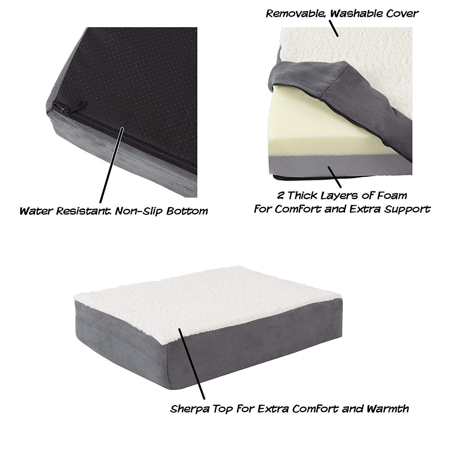 Orthopedic Dog Bed - 2-Layer Memory Foam Crate Mat with Machine Washable Sherpa Cover - 20x15 Pet Bed for Small Dogs Up to 20lbs by PETMAKER (Gray)
