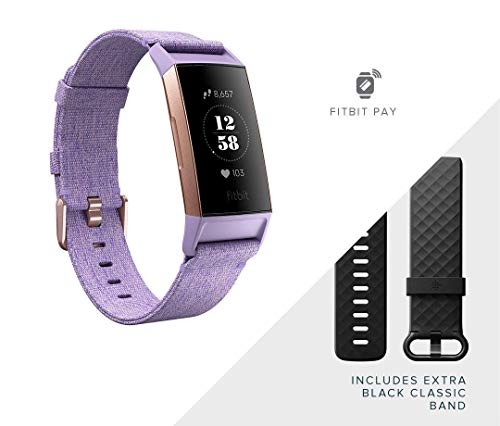 Fitbit Charge 3 SE Fitness Activity Tracker, Lavender Woven, One Size (S & L Bands Included) (Renewed)