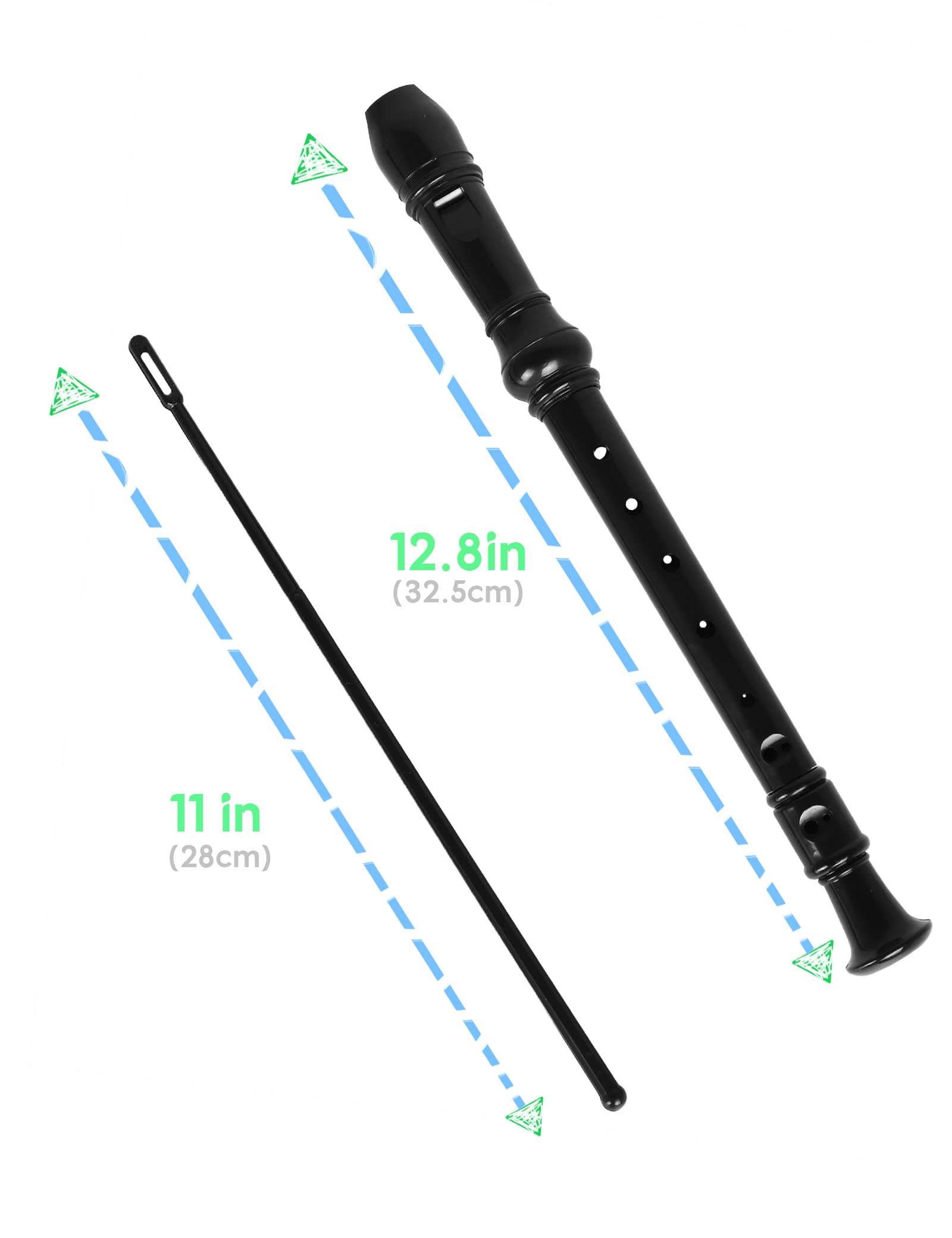 Mr.Power Soprano Recorder for Beginners School Students German Style C Key 8 Holes 3 Piece Instrument with Cleaning Rod, Thumb Rest, Fingering Chart, Packing Bag (Black)