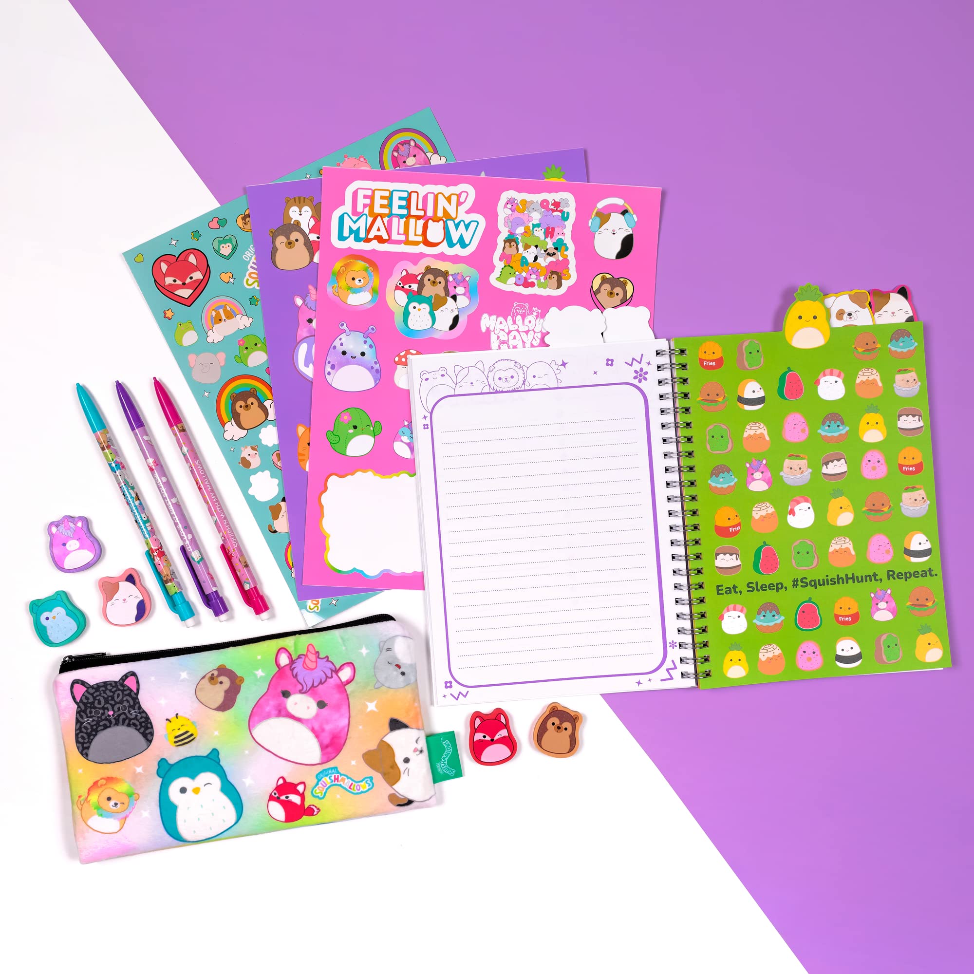Fashion Angels Squishmallows Journal Gift Set - Includes Journal, Pencil Pouch, Squishmallows Stickers, Erasers, and 3 Mechanical Pencils - Join The Squish Squad - Cute Stationery Set - Ages 6 and Up
