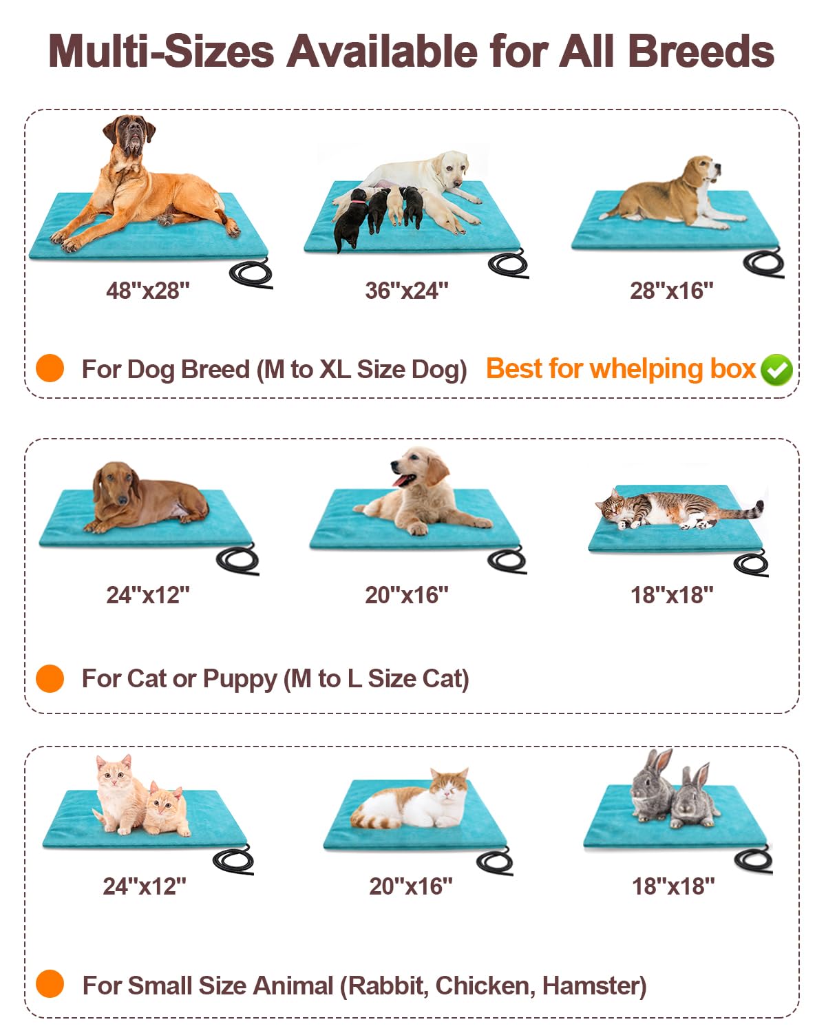 stohot Outdoor Pet Heating Pad for Dog & Cats, Extremely Waterproof Heated Cat Bed with 5 Timers & 6 Temp Adjustable, Pet Heater Warming Blanket for Outside Dog Cat House Whelping Box (36"x24")