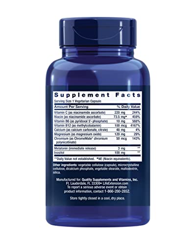 Life Extension Quiet Sleep Melatonin β Immediate-Release Melatonin Supplement with Vitamin C, B12 and Inositol β For Restful Sleep & Hormone Balance - Gluten-Free, Non-GMO β 60 Capsules