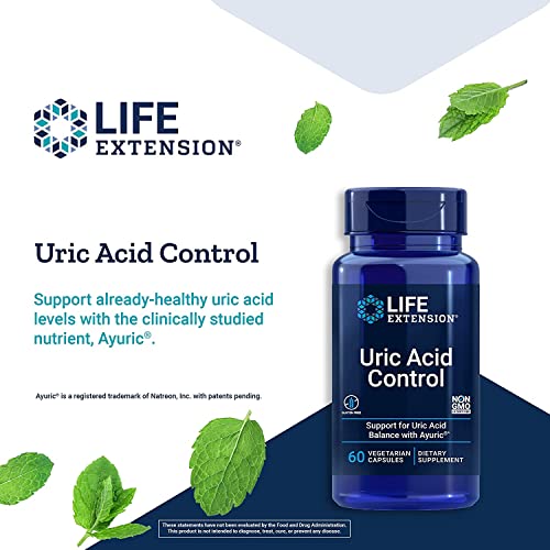 Life Extension Uric Acid Control - Ayuric Terminalia Bellerica Fruit Extract Supplement - Support Healthy Uric Acid Level - Non-GMO, Gluten Free - 60 Vegetarian Capsules
