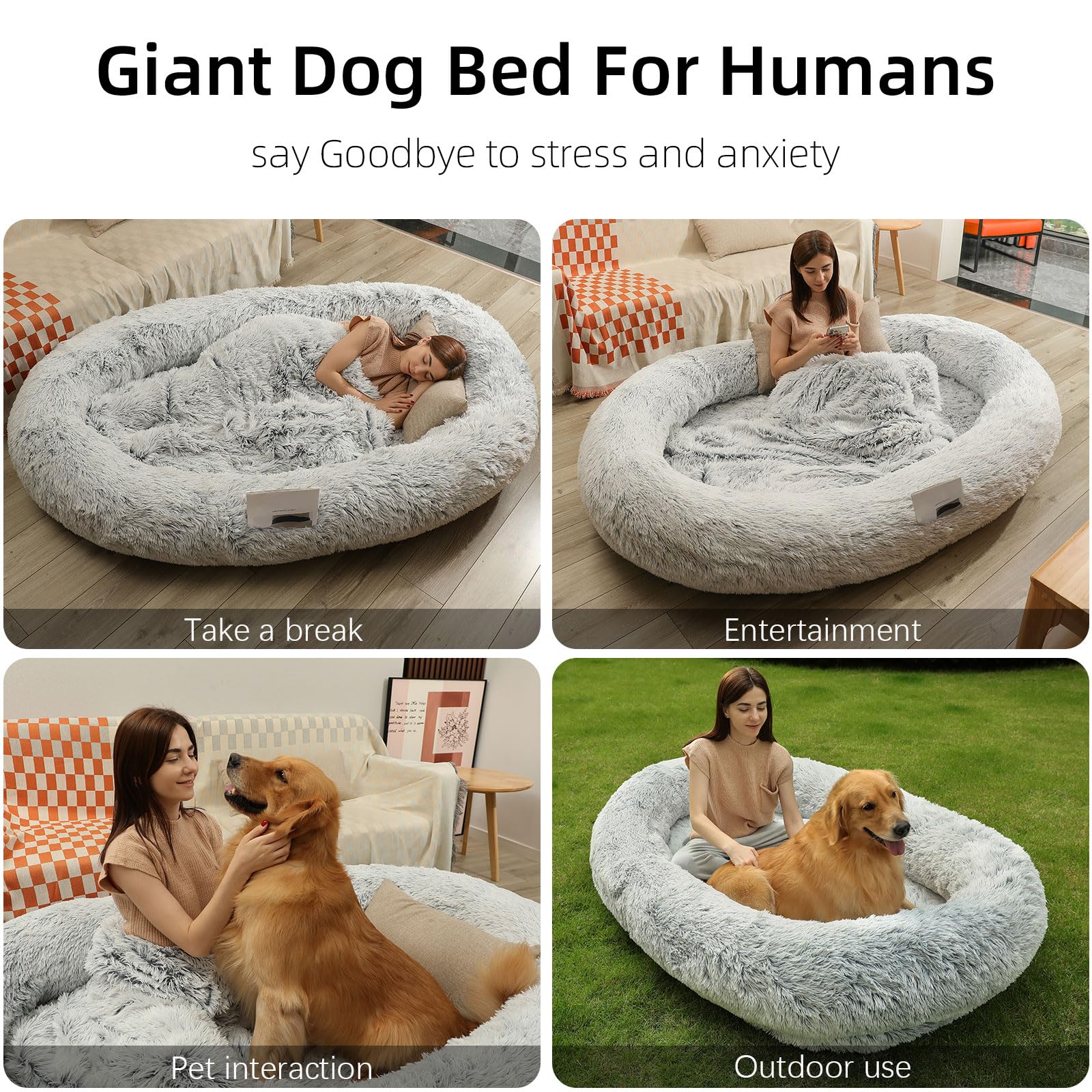 Large Dog Bed 75" L * 50" W * 14" Th Dog Beds for Large Dogs Giant Dog Bed Human Size Dog Bed for People 30D Sponge Bean Bag Bed Detachable Grey