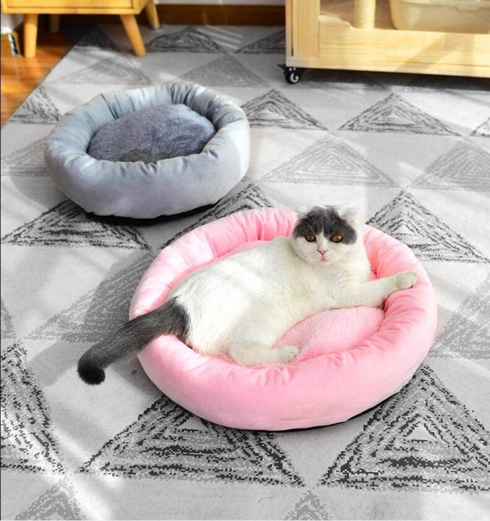 Bed Cat Bed Round Winter Warm Dog Cat Bed Plus Velvet Sleeping Pad Cat Supplies Kennel Removable Mat 1Pcs M