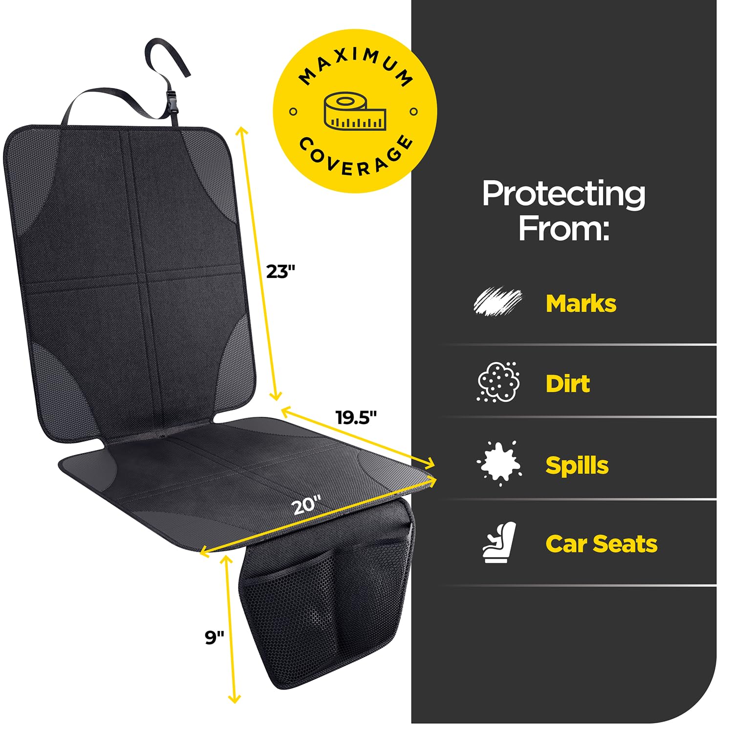 Car Seat Protector For Child Car Seat, Car Seat Protection For Baby Carseat, Non-Slip Seat Protector Under Baby Car Seat, Thick Padding Seat Cover For Car Seat With 2 Mesh Storage Pockets, 2 Pack