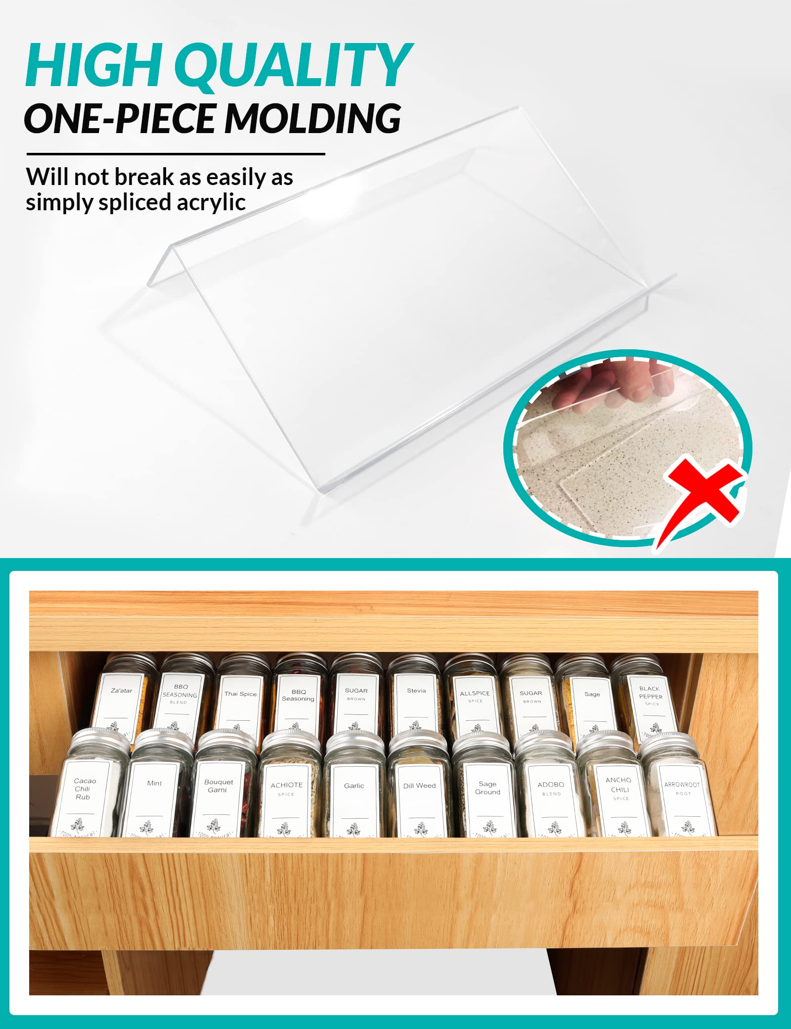 LaVie Home Expandable Spice Tray for 9" to 17" Wide Drawer, 6pcs Combinable Clear Racks (3 or 6 Tiers), Up to Store 30 Seasoning Jars, for Small/ Narrow Cabinet Drawer