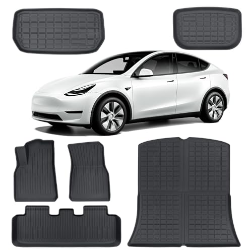 MIRAIDON Floor Mats for Tesla Model Y 2024-2020 with Cargo Liner, Deep Dish All Weather Floor Mats with TPE Cargo Trunk Accessories, Custom Floor Mats for Tesla Model Y (Set of 6, No Fit 7-Seat)