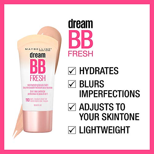 Maybelline Dream Fresh Skin Hydrating BB cream, 8-in-1 Skin Perfecting Beauty Balm with Broad Spectrum SPF 30, Sheer Tint Coverage, Oil-Free, Medium/Deep, 1 Fl Oz