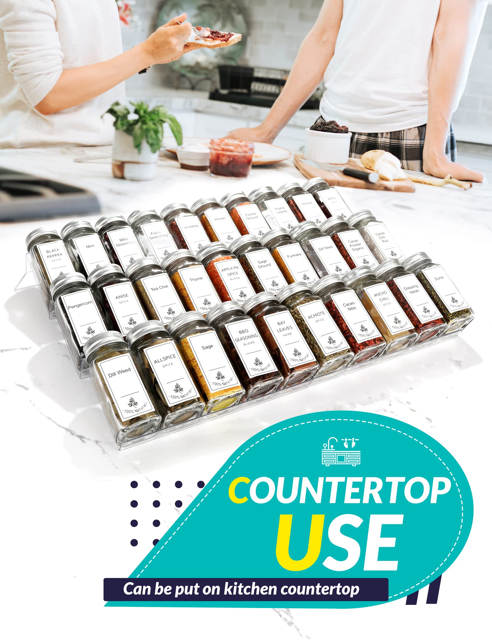 LaVie Home Expandable Spice Tray for 9" to 17" Wide Drawer, 6pcs Combinable Clear Racks (3 or 6 Tiers), Up to Store 30 Seasoning Jars, for Small/ Narrow Cabinet Drawer