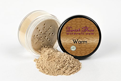 4pc FULL SIZE KIT w/KABUKI Mineral Makeup Matte Loose Powder Bare Face Cosmetics Full Coverage Long Lasting All Skin Types SPF 18 (WARM Neutral Shade-Most Popular)