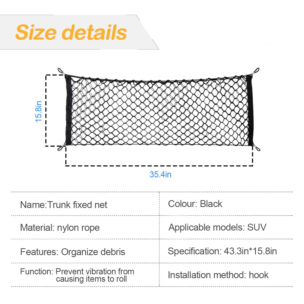 Osilly Car Rear Cargo Net, Double-Layer Adjustable Stretchable Elastic Storage Organizer Net, Trunk Cargo Storage Mesh Net with Hooks, Car Interior Accessories Fit for Car, Trucks, SUV (Small)