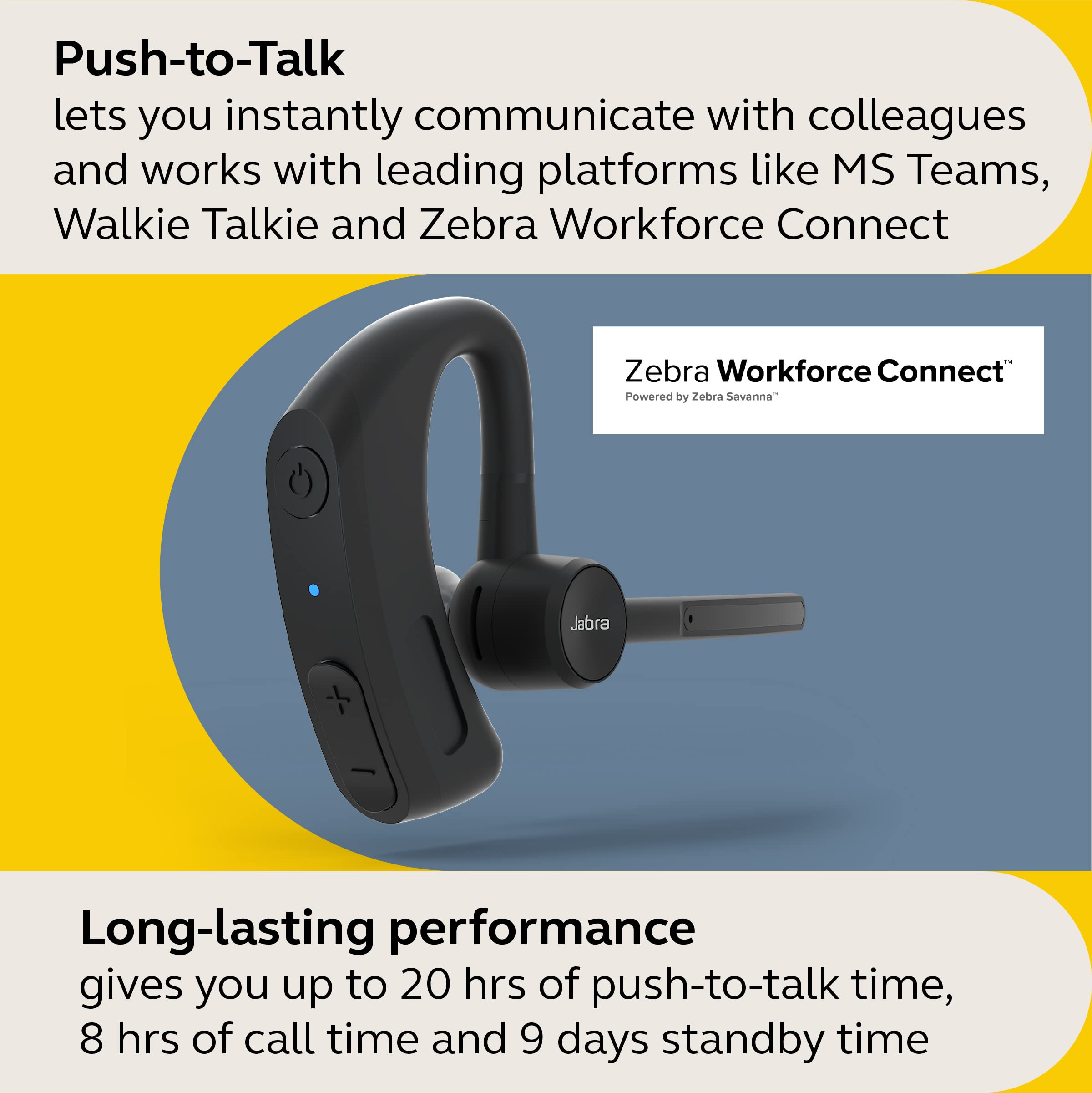 Jabra Perform 45 Ear Hook Mono Bluetooth Headset - Advanced Ultra-Noise-Cancelling Microphone, Push-to-Talk Functionality, Face2Face Mode and Discreet Design - Black