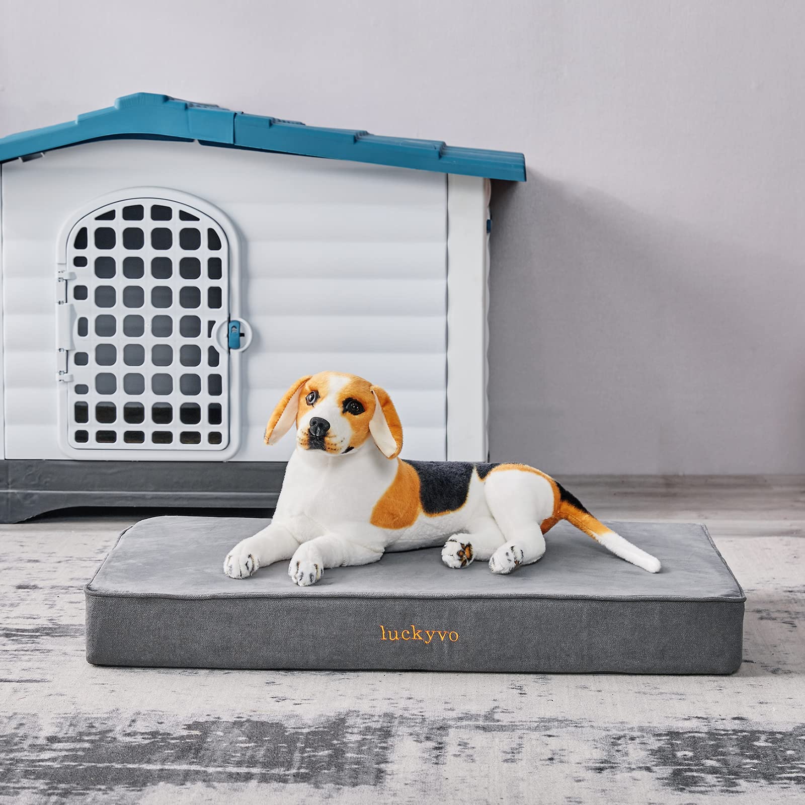 luckyvo Dog Bed Mat for Large Dogs, Orthopedic Gel Memory Foam, Waterproof, Removable Cover, 35x22x3 inches, Grey