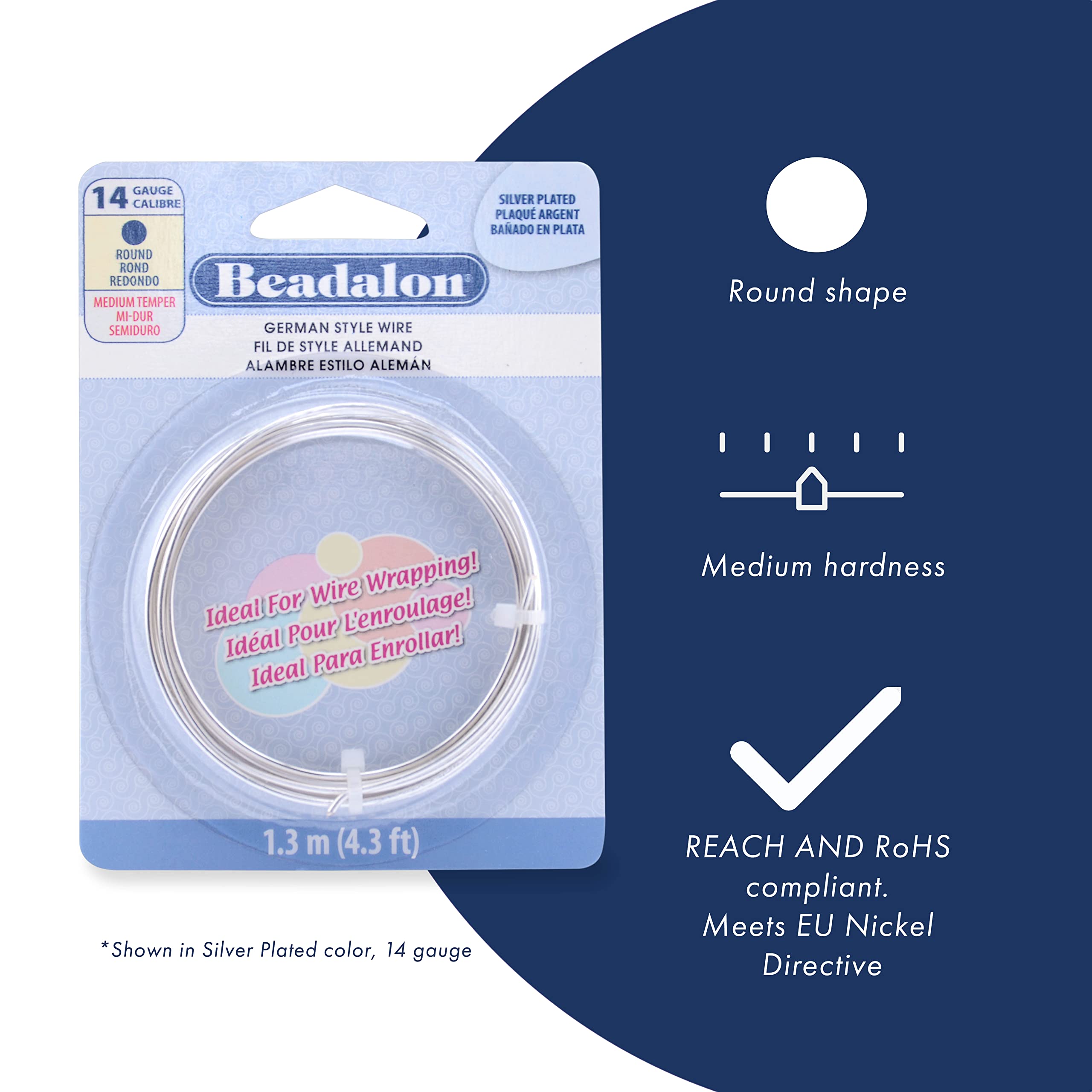 Beadalon German Style Wire for Jewelry Making, Round, Gold Color, 18 Gauge, 49 ft