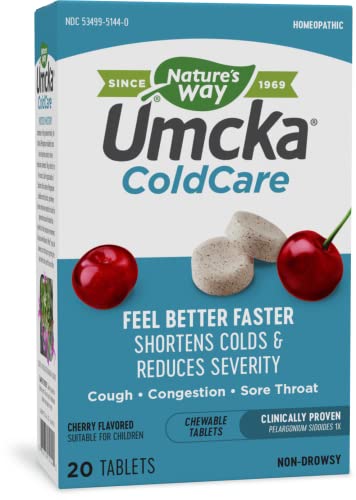 Nature's Way Umcka ColdCare Shortens Duration & Reduces Severity, Cherry Flavored, 20 Chewables