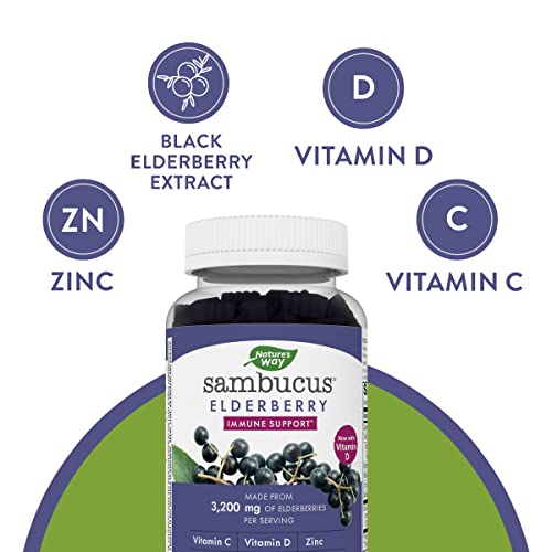 Nature’s Way Sambucus Elderberry Immune Support Gummies*, Elderberry with Vitamin C, Vitamin D and Zinc, 100 Gummies